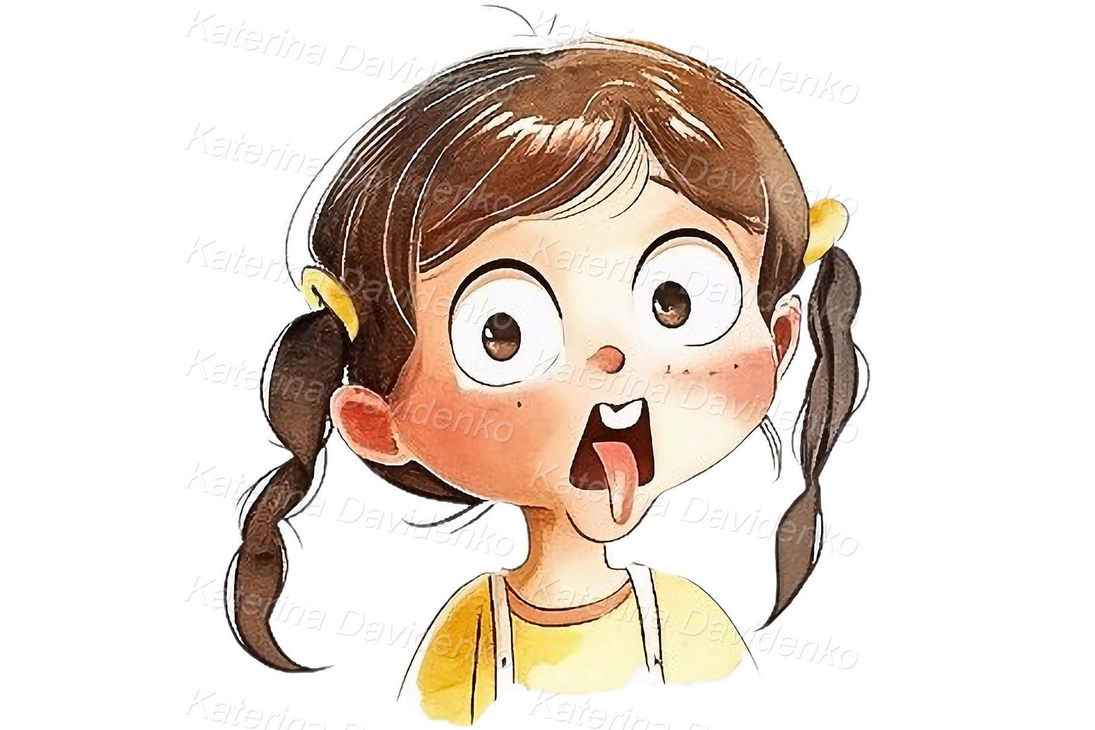 Kids Emotions PNG Clipart Set. Cartoon Little Girl With Different ...