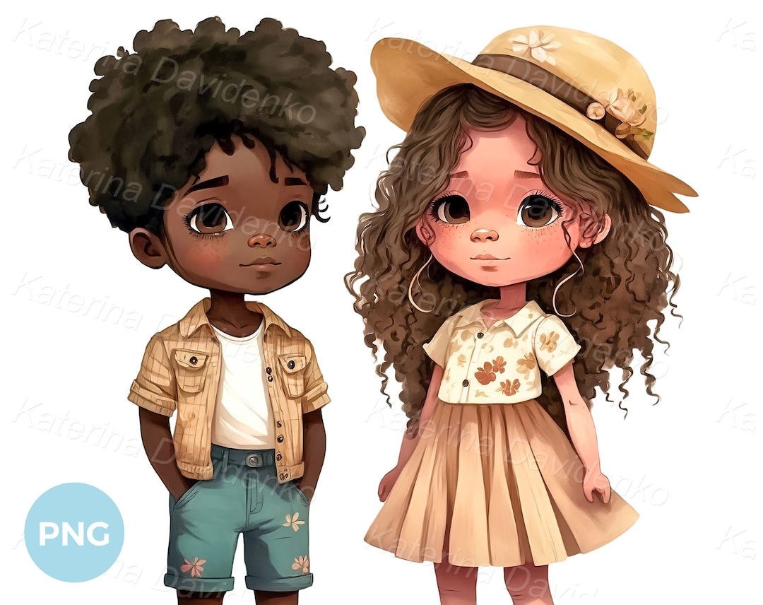 Two Cartoon Little Girls Standing Together, Cute Kids PNG Clipart ...