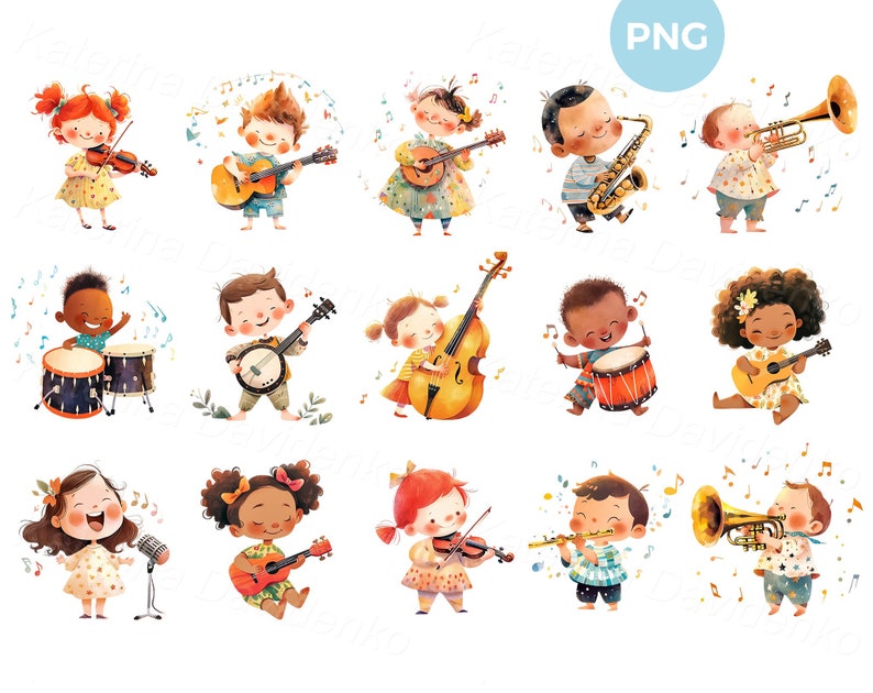 Children Playing Musical Instruments and Singing Songs, Kids Clipart ...