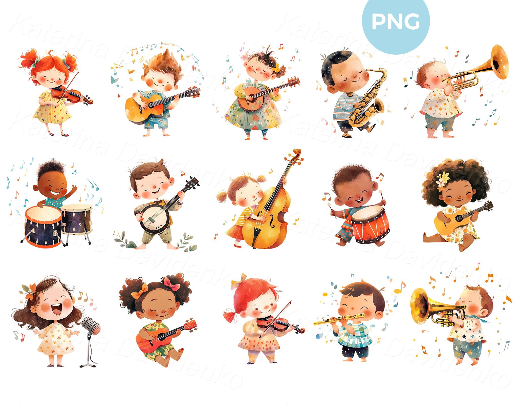 Children Playing Musical Instruments and Singing Songs, Kids Clipart ...
