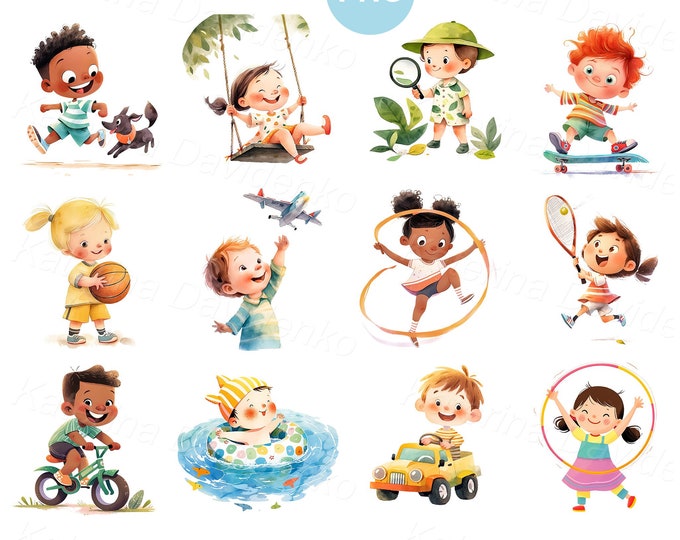 PNG Cliparts of Happy Kids Activities During the Summer Season. Cartoon ...
