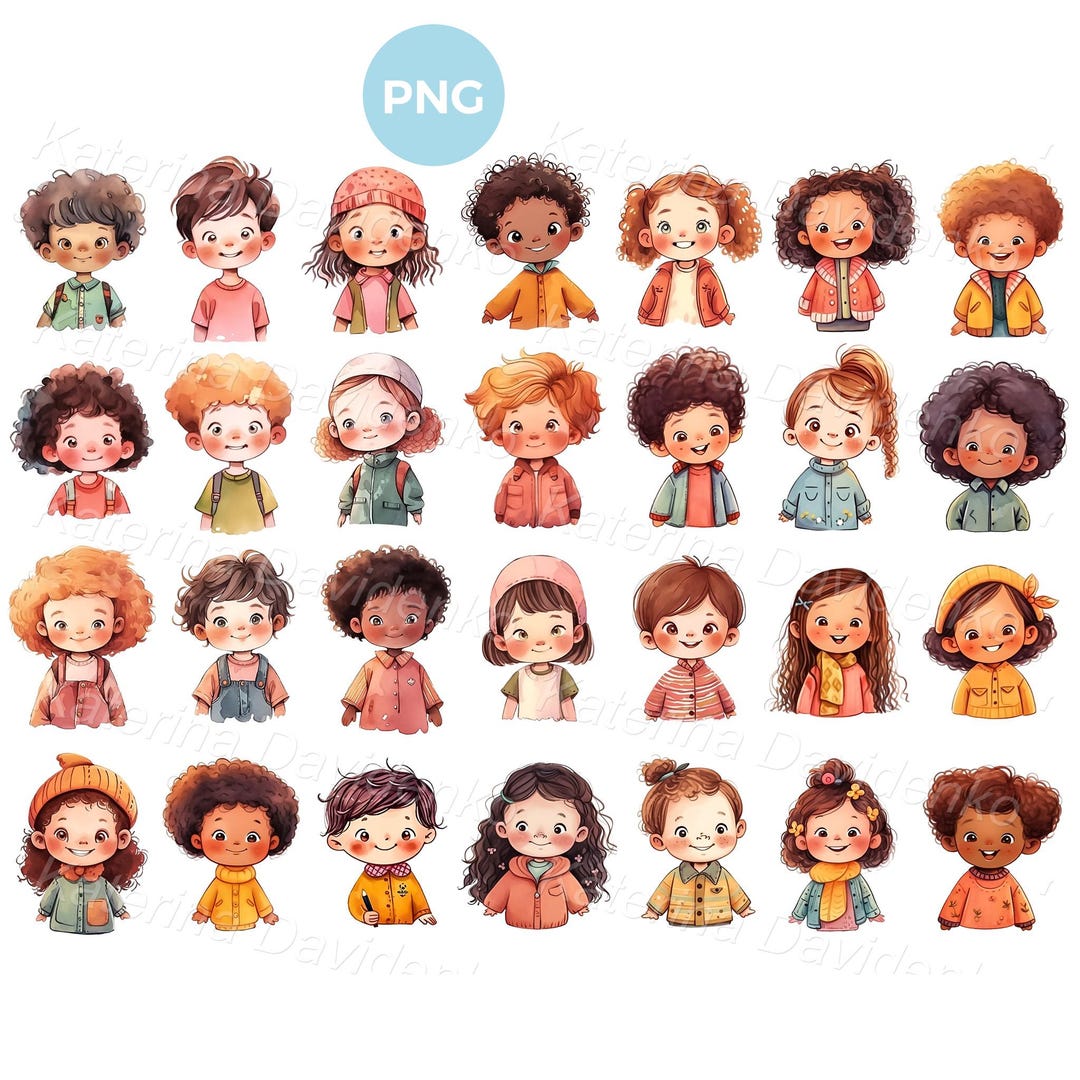 Collection of Happy Cartoon Kids Clipart, Isolated Illustration of ...