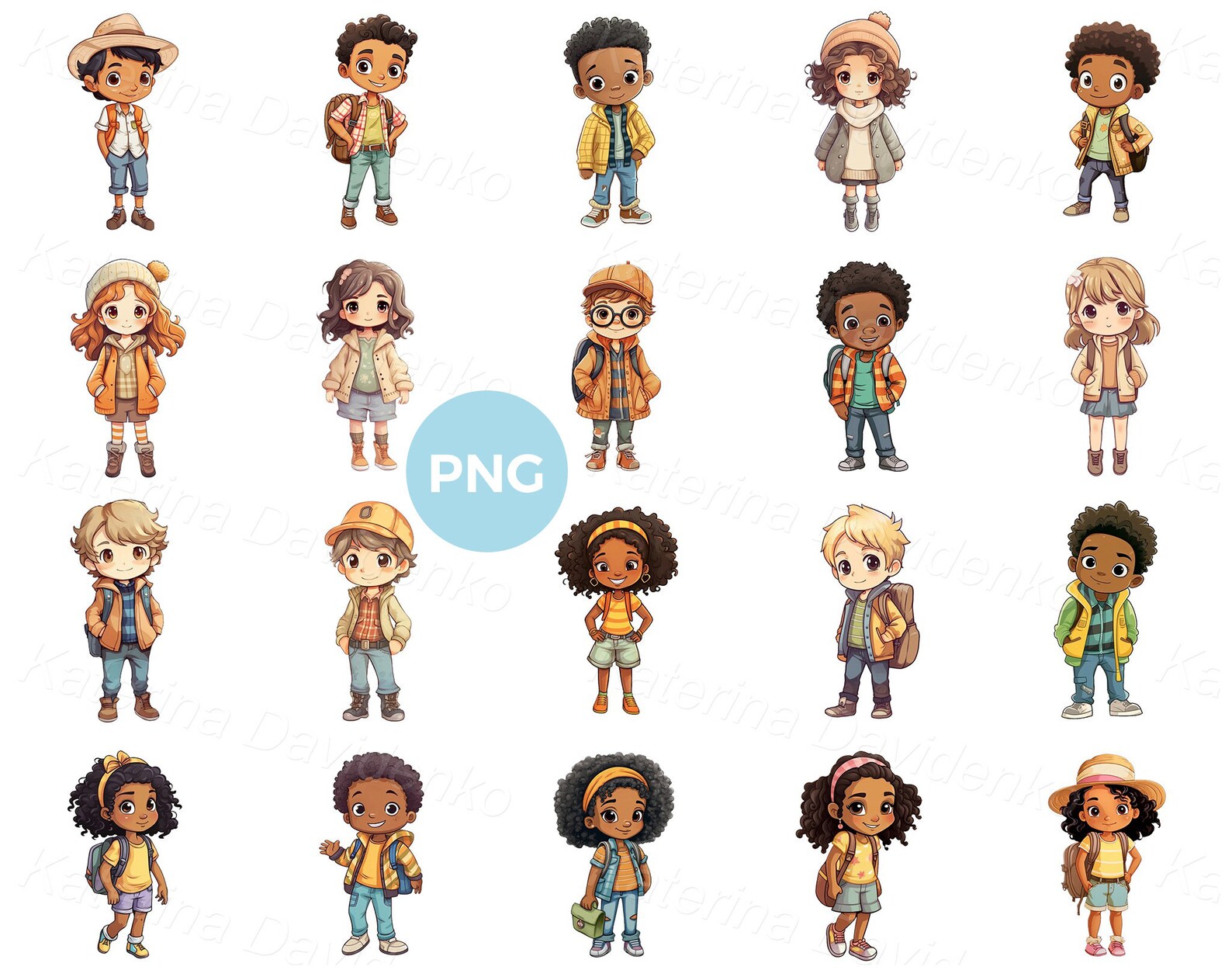 Collection of Cartoon School Boys and Girls in Different Casual Clothes ...