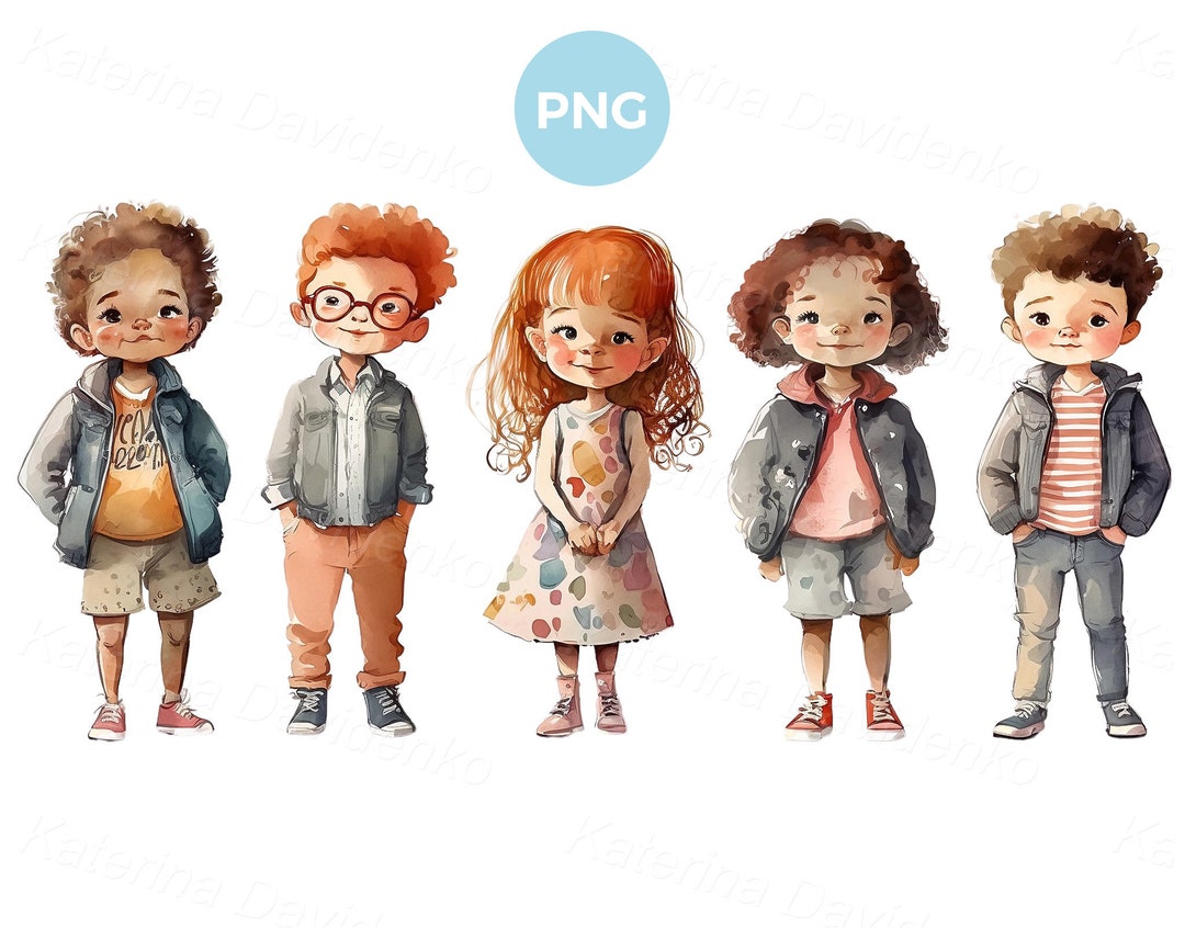 Cute Cartoon Little Boys and Girls Standing in a Row, Isolated ...