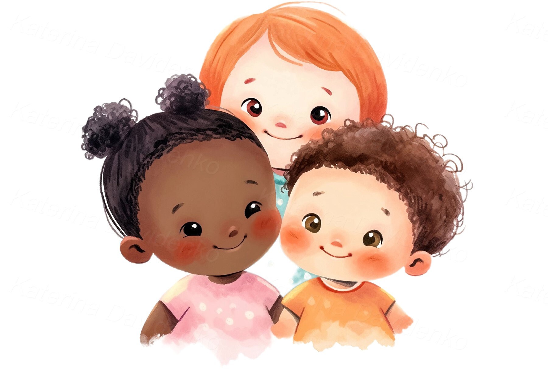 Collection of Groups of Smiling Little Children. Cartoon Multiethnic ...