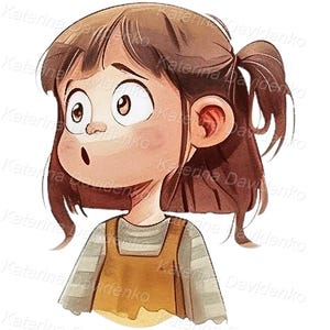 Cute Kids Emotions PNG Clipart Set. Cartoon Girl With Different Facial ...