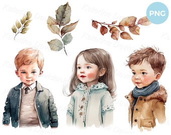 Cute Cartoon Watercolor Kids PNG Clipart Boy and Girl - Etsy
