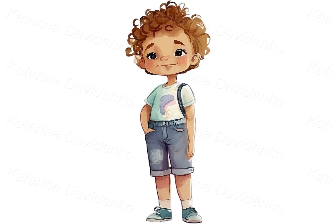 Funny Cartoon Little Multinational Kids in Different Casual Summer ...