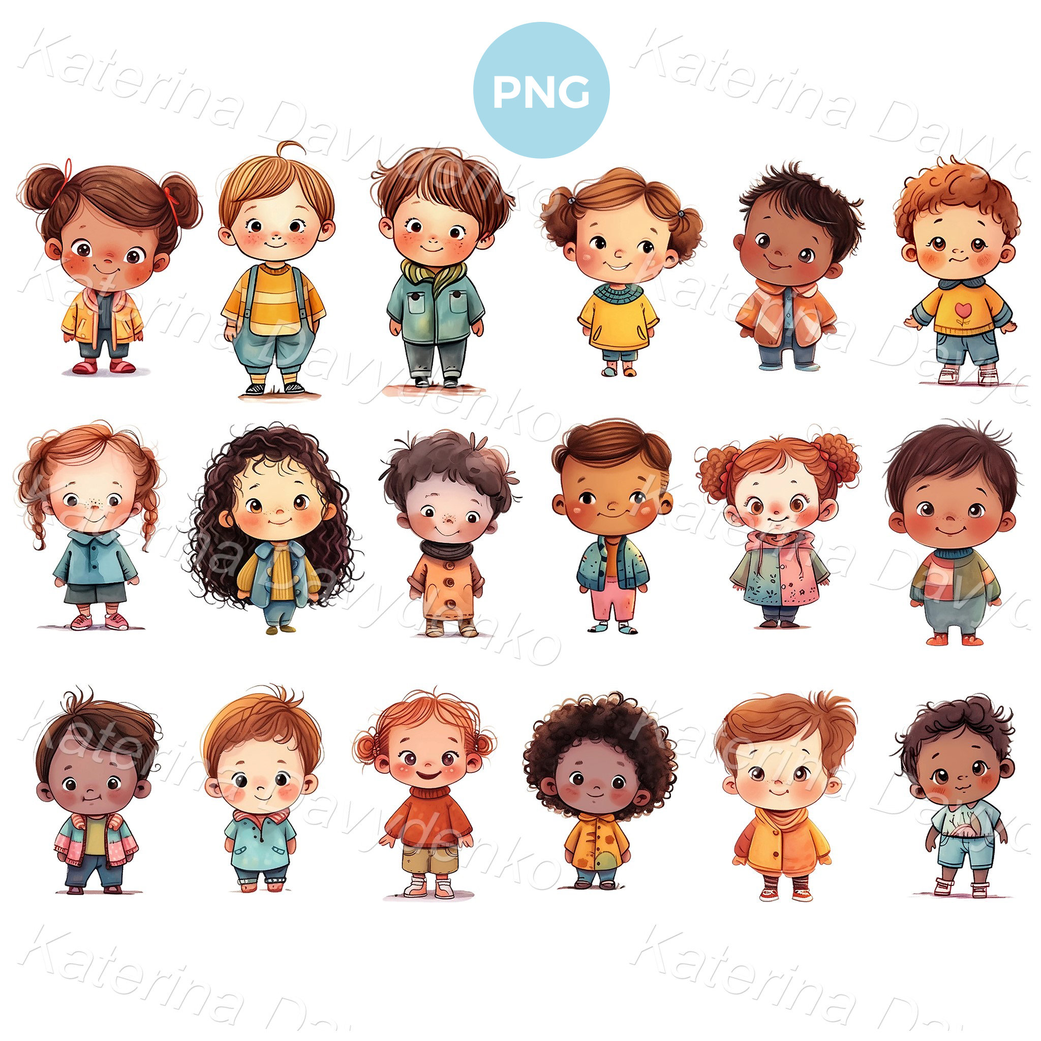 Children PNG Clipart Set of Cute Happy Cartoon Kids Pictures Little ...