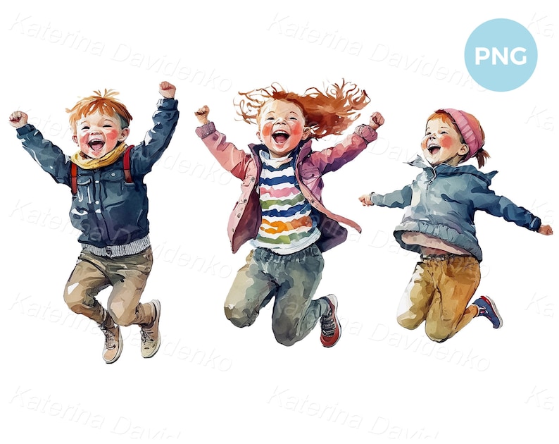 Laughing Kids Jumping With Joy, Preschool Children in Warm Clothes in a ...