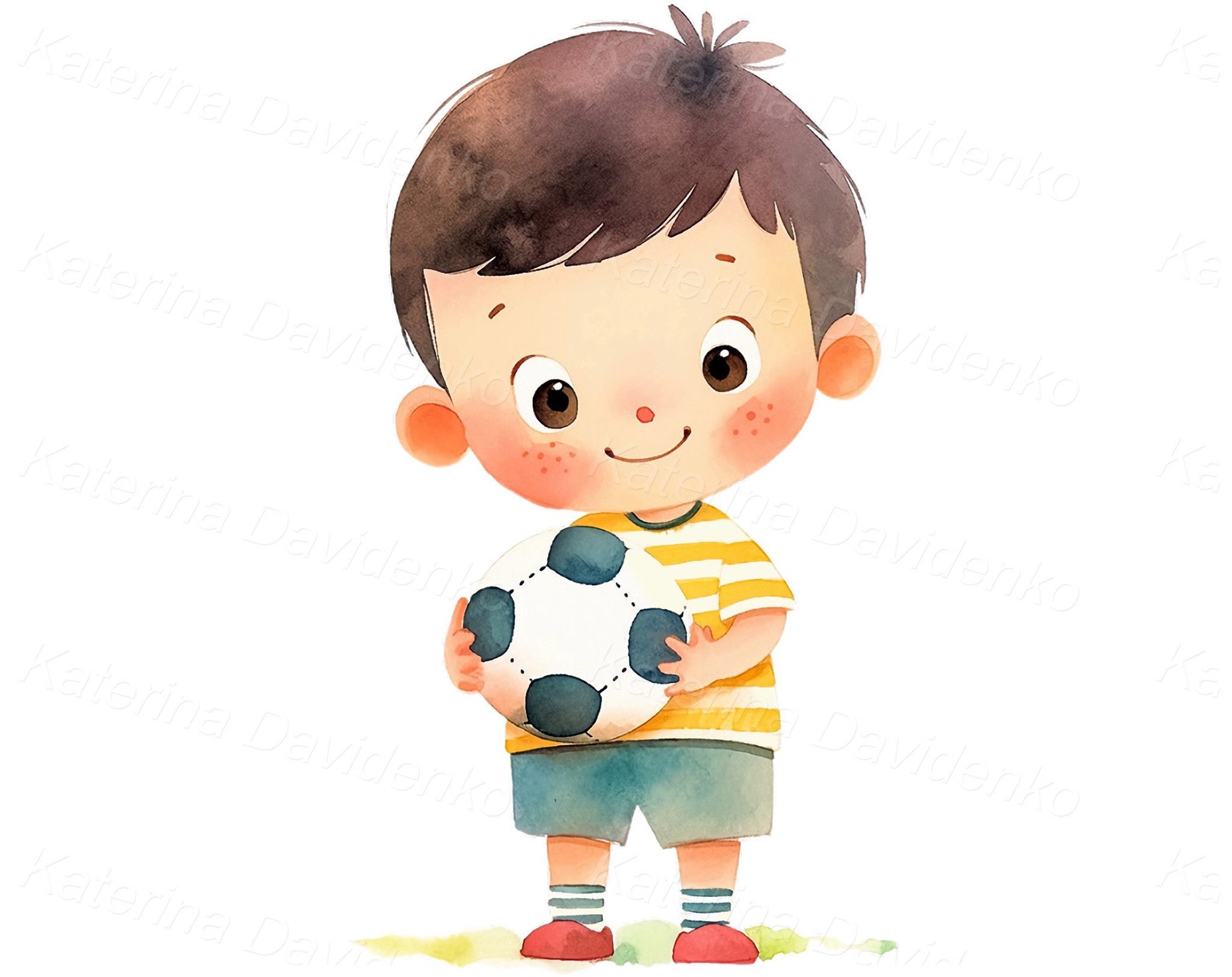 Cartoon Children Doing Different Sport Activities, Watercolor Cartoon ...
