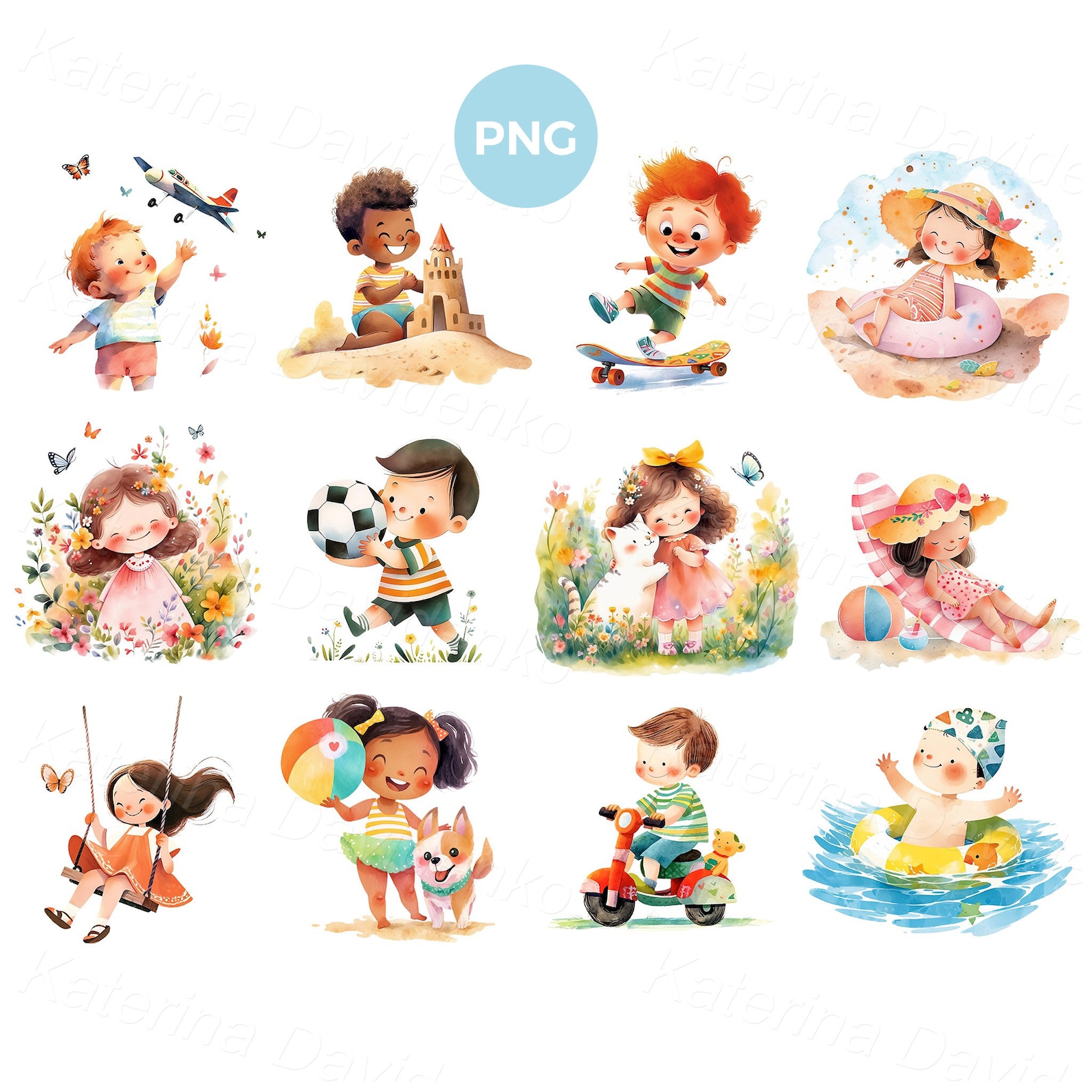 PNG Cliparts of Happy Kids Activities During the Summer Season. Cartoon ...