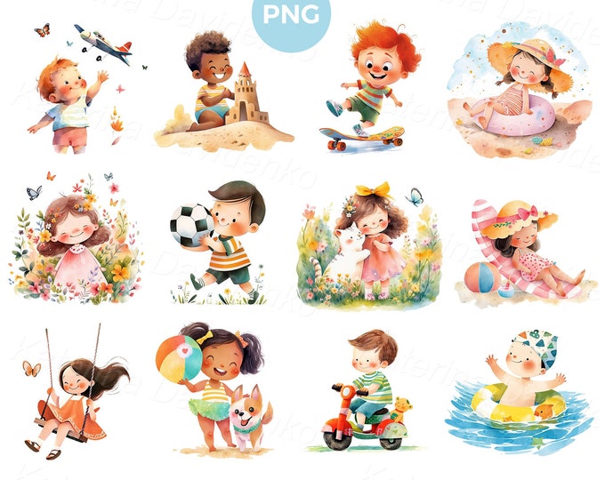 PNG Cliparts of Happy Kids Activities During the Summer Season. Cartoon ...