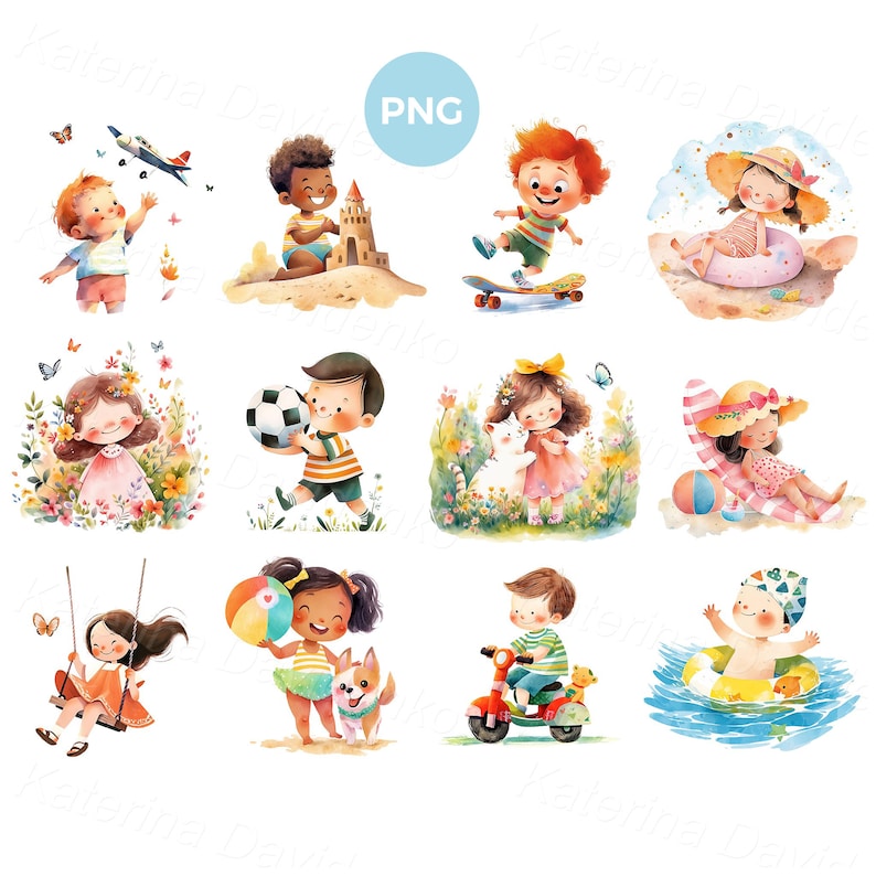 PNG Cliparts of Happy Kids Activities During the Summer Season. Cartoon ...
