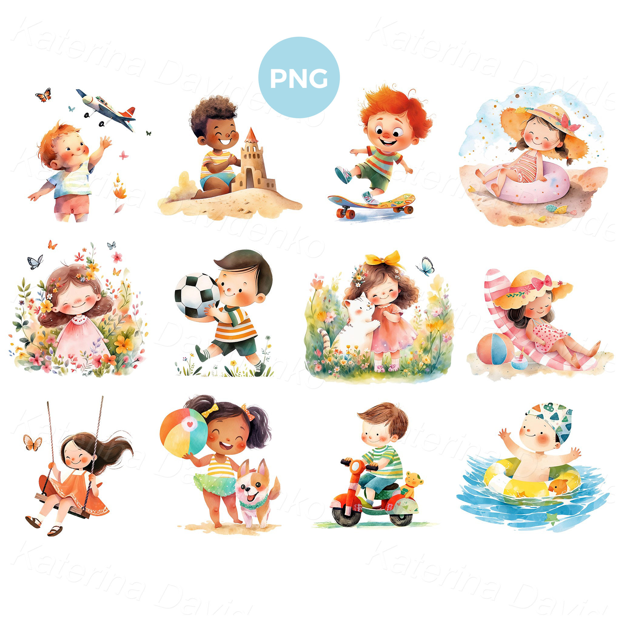 PNG Cliparts of Happy Kids Activities During the Summer Season. Cartoon ...