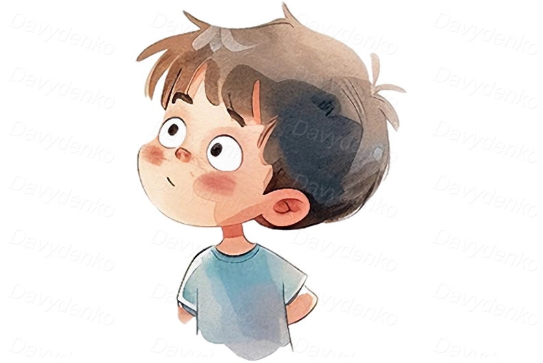 Big PNG Set of Watercolor Kids Clipart Children Face Expressions Kids ...