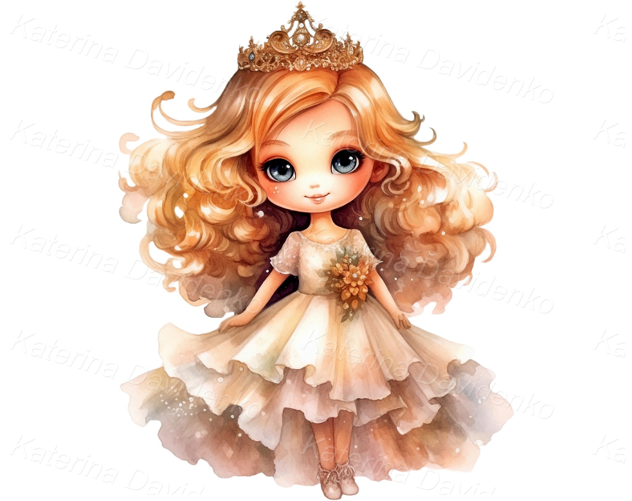 Cartoon Princess PNG Clipart Set, Cute Little Girls in Princess Dresses ...