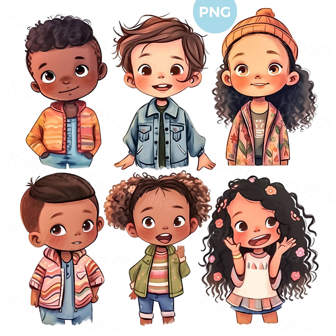 Set of Cartoon Happy Kids Portraits, PNG Clipart of Multiethnic ...
