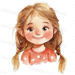 Collection of Watercolor Cartoon Happy Kids Faces Clipart, Smiling ...