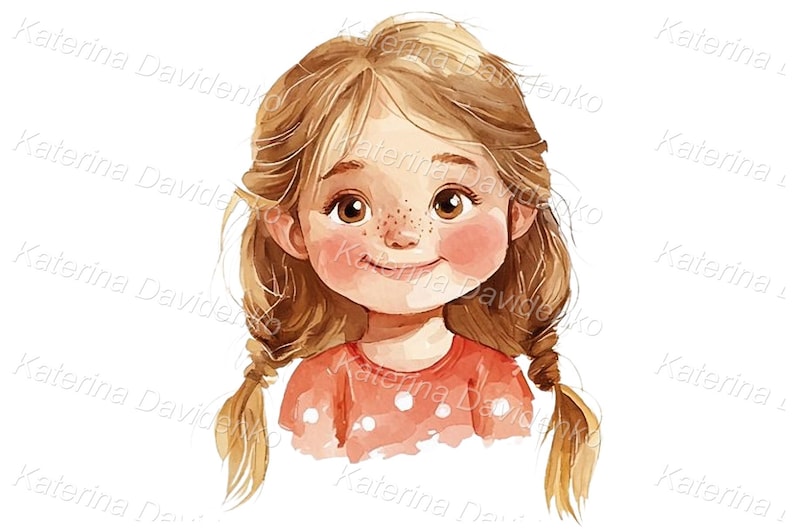 Collection of Watercolor Cartoon Happy Kids Faces Clipart, Smiling ...