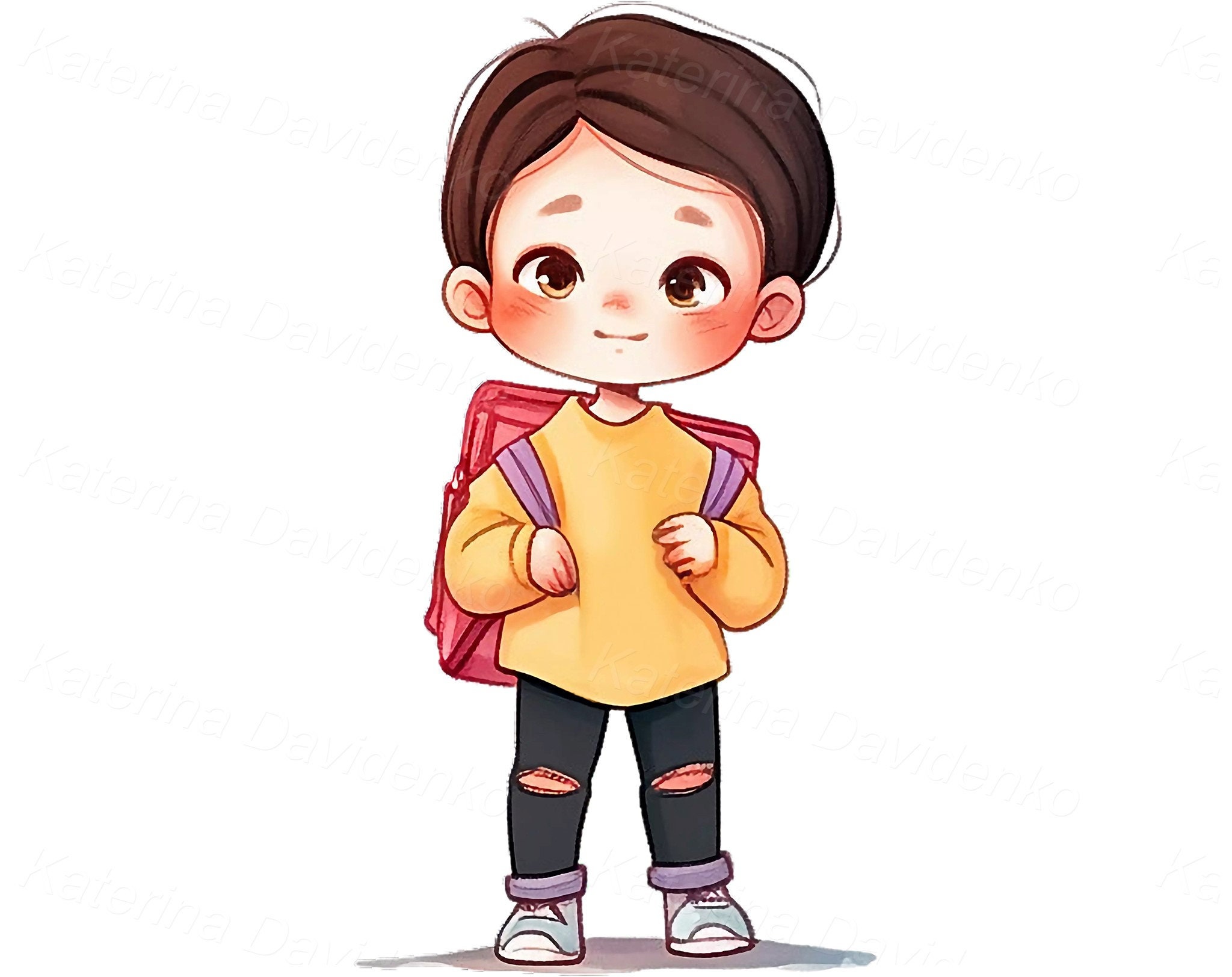 Cartoon Clipart Set of School Kids With Backpacks, Boys and Girls in ...