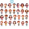 Set of Cartoon Little Children PNG Clipart. Cute Kindergarten Kids ...