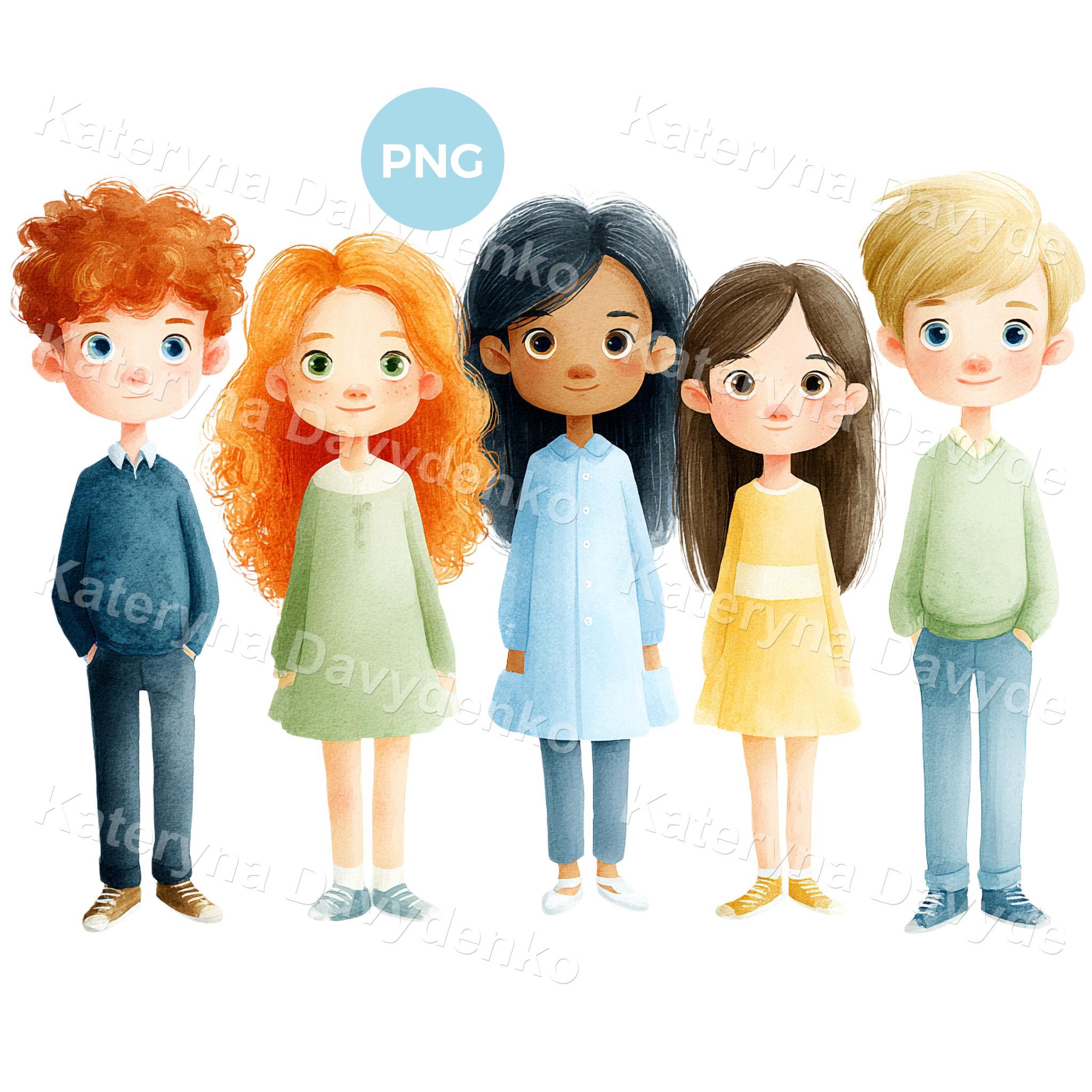 Diverse School Kids PNG Children Group Standing a Row Clipart - Etsy