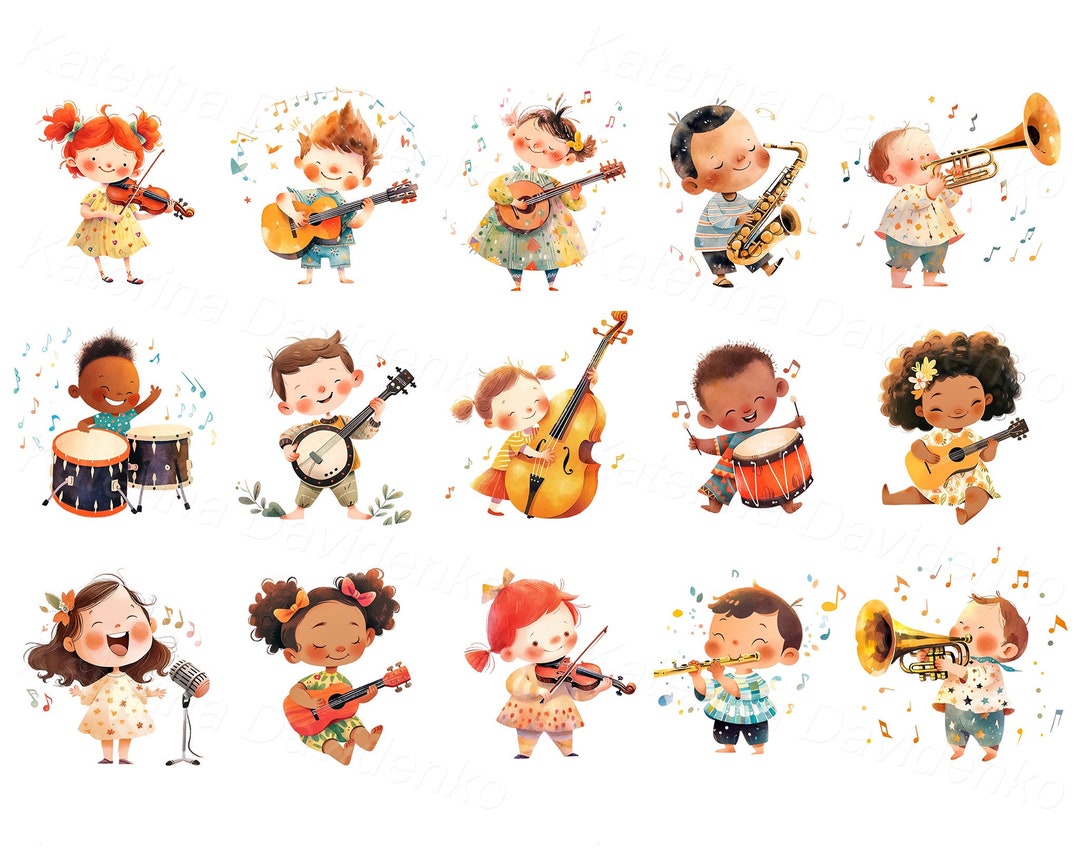 Children Playing Musical Instruments and Singing Song Kids - Etsy