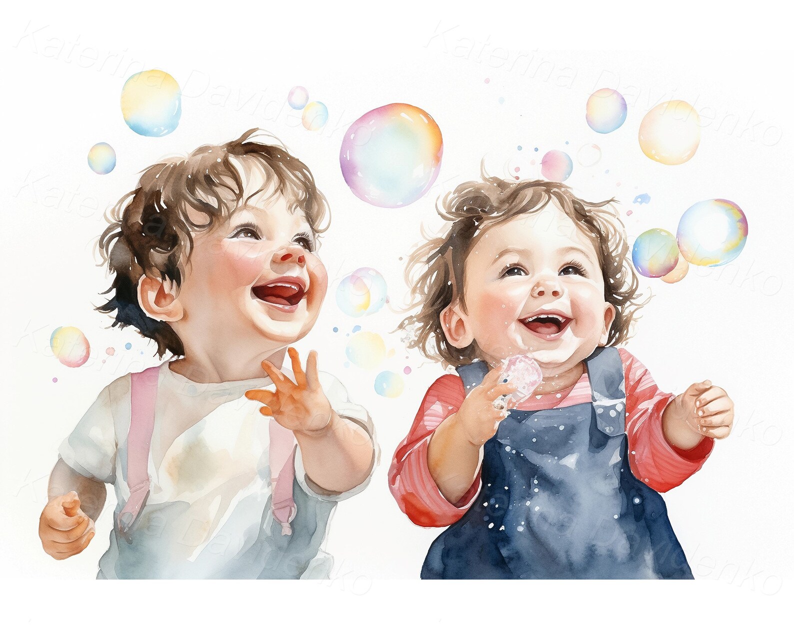 Cute Little Kids Clipart, Babies Watercolor Painting Two Happy Children ...