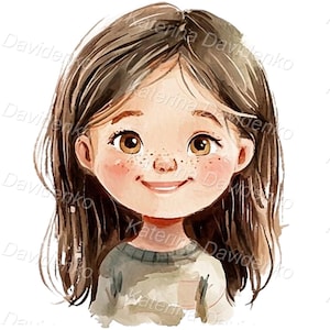 Collection of Watercolor Cartoon Happy Kids Faces Clipart, Smiling ...