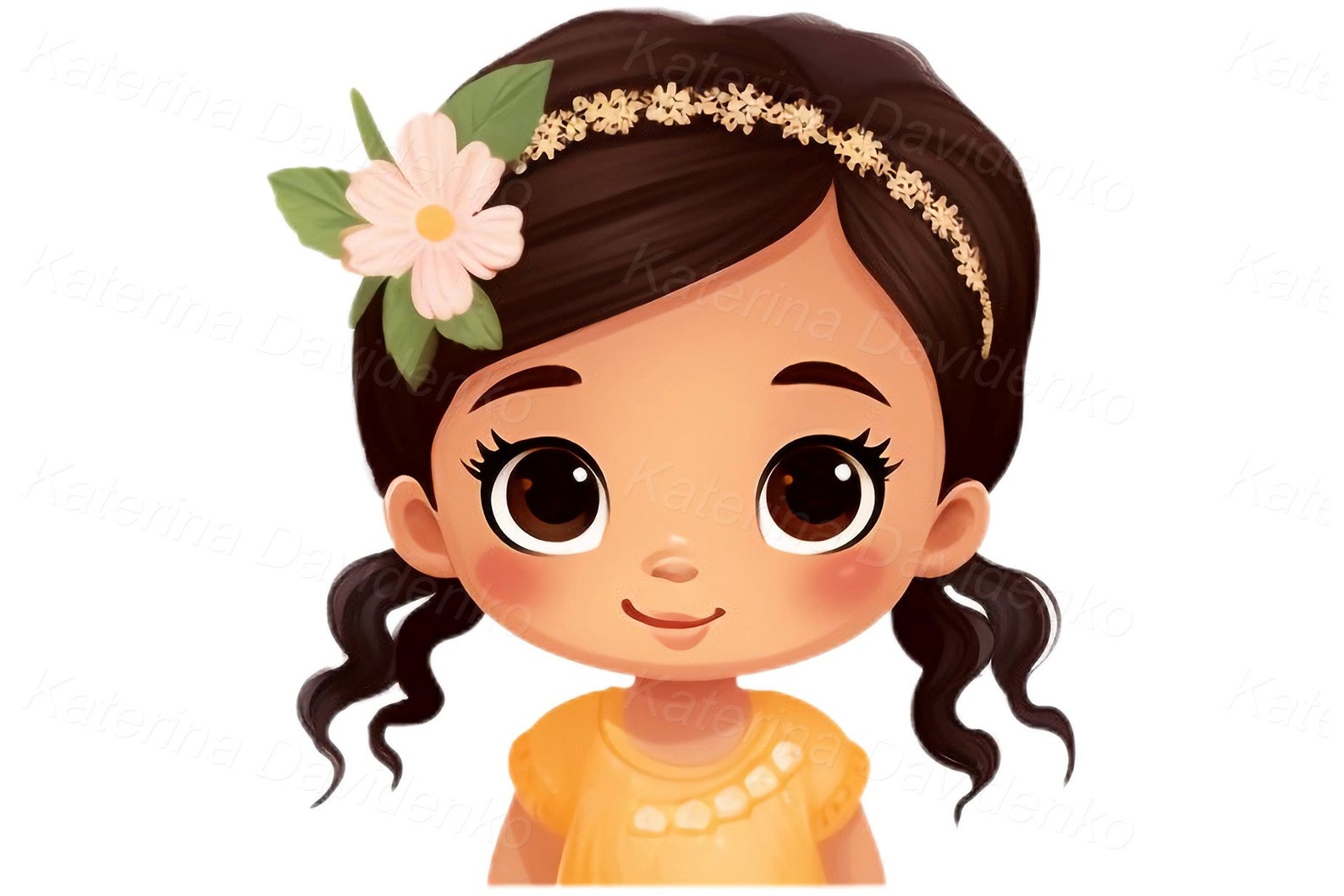 Collection of Multiethnic Cartoon Girls Faces Clipart, Happy Little ...