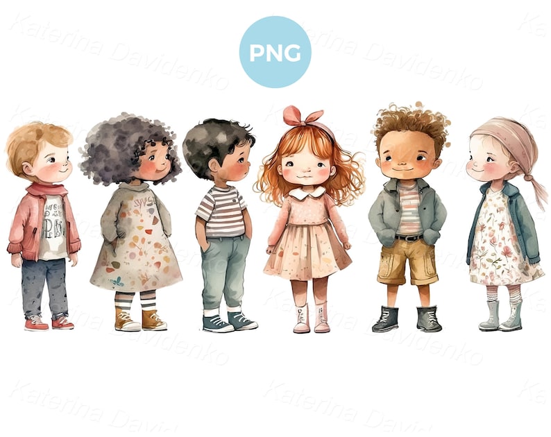Cartoon Happy Little Kids PNG Clipart. Cute Girls and Boys - Etsy