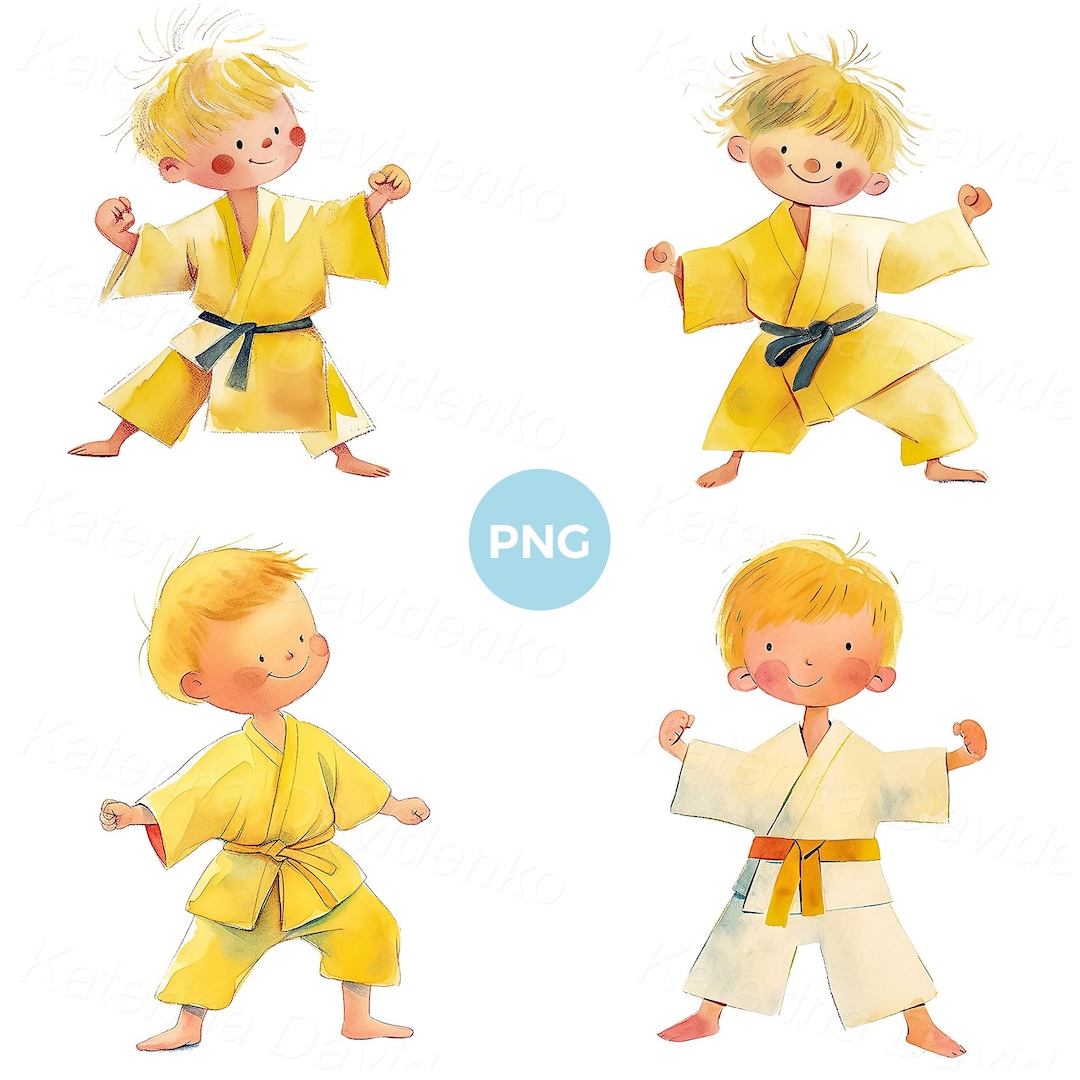 Martial Arts. Cartoon Karate Boy in Yellow Kimono. Kid Kung Fu PNG ...