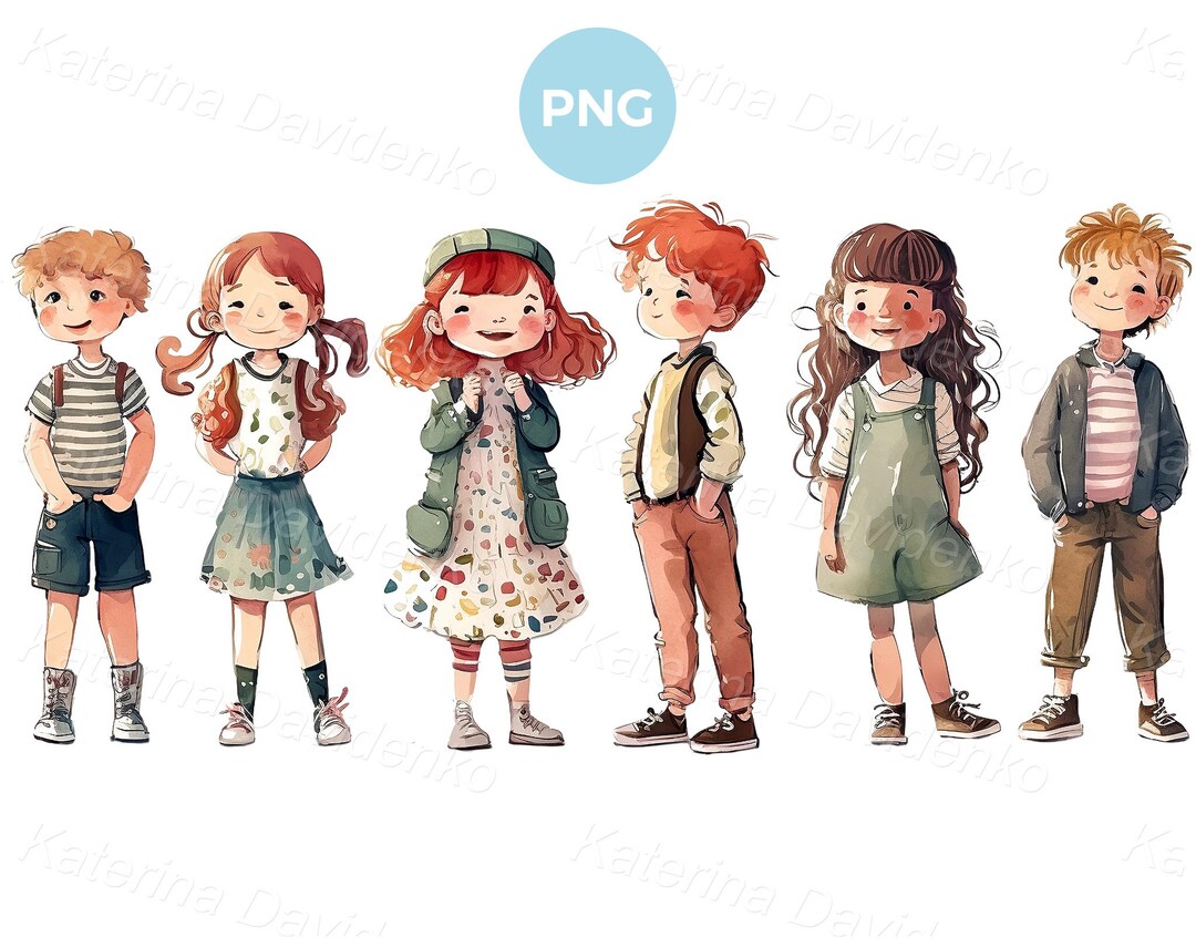 Cartoon Kids in Summer Clothes Stranding in a Row. Happy - Etsy