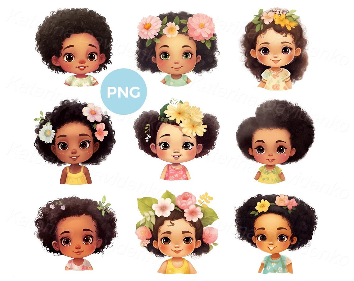Set of Happy Children Faces, Cartoon Little Girls, Kids PNG Clipart ...