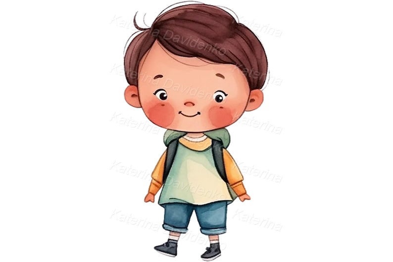 Set of Happy Cartoon Kids PNG Clipart. Little Boys and Girls Standing ...