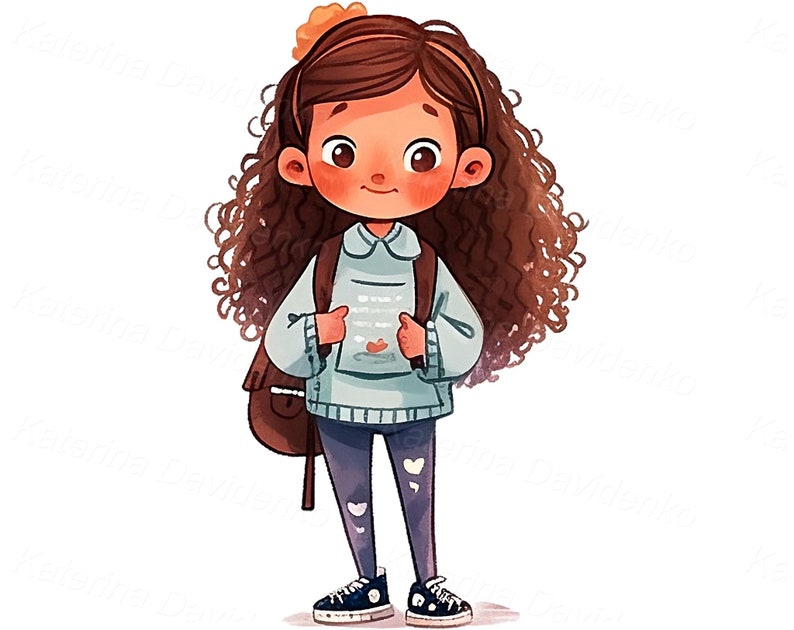 Happy Little School Girl Standing With Backpack PNG Clipart Isolated ...