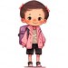 Set of Cartoon Multinational Schoolgirls With Backpacks. Cute Little ...