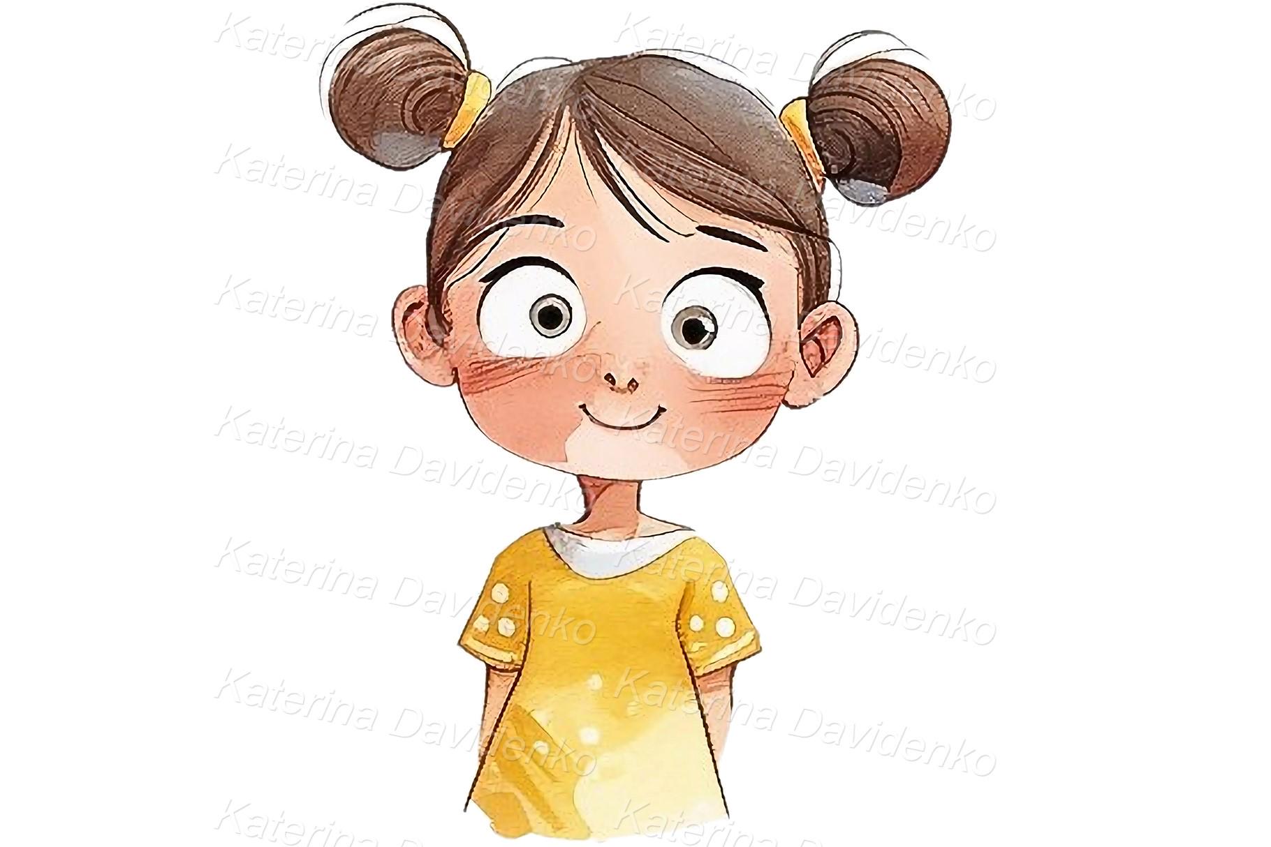Kids Emotions PNG Clipart Set. Cartoon Little Girl With Different ...