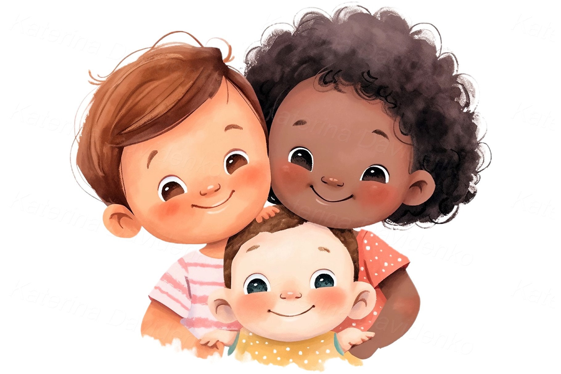 Collection of Groups of Smiling Little Children. Cartoon Multiethnic ...