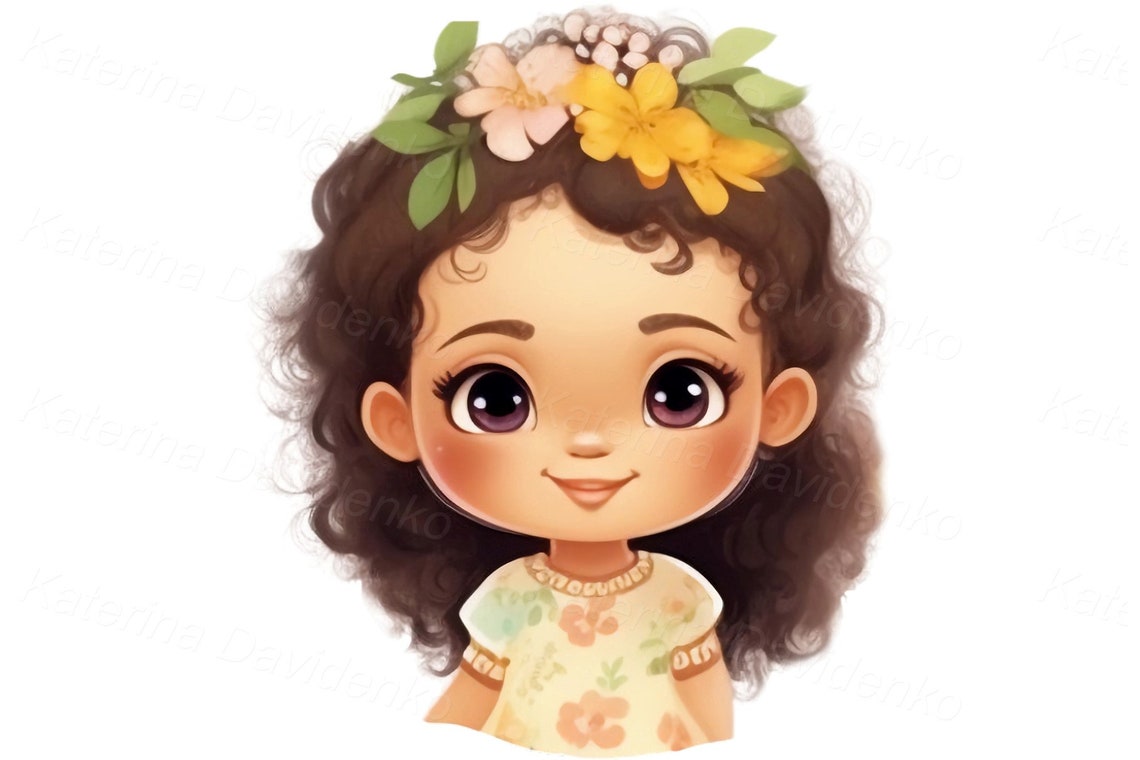 Set of Happy Children Faces, Cartoon Little Girls, Kids PNG Clipart ...