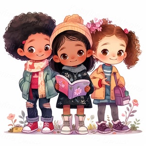 Watercolor Cartoon School Kids With Books. Children PNG Cliparts. Kids ...