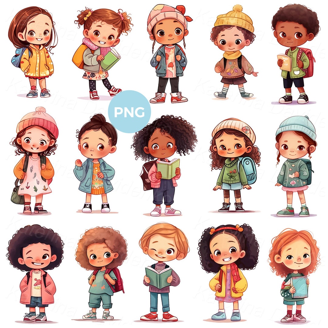 Cartoon PNG Happy Girl Standing With Book and Backpack Clipart Isolated ...