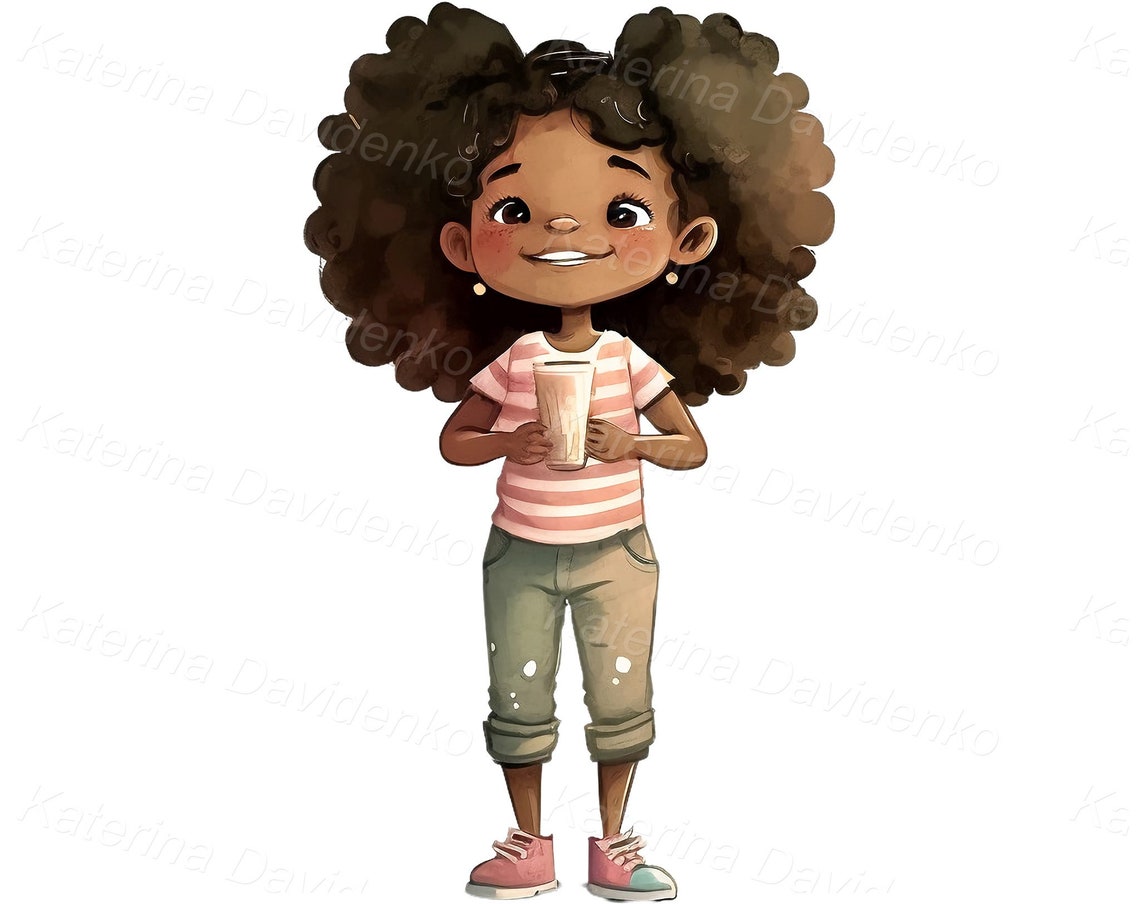Set of Cartoon Happy Kids PNG Clipart. Girls Holding Cups. Children in ...