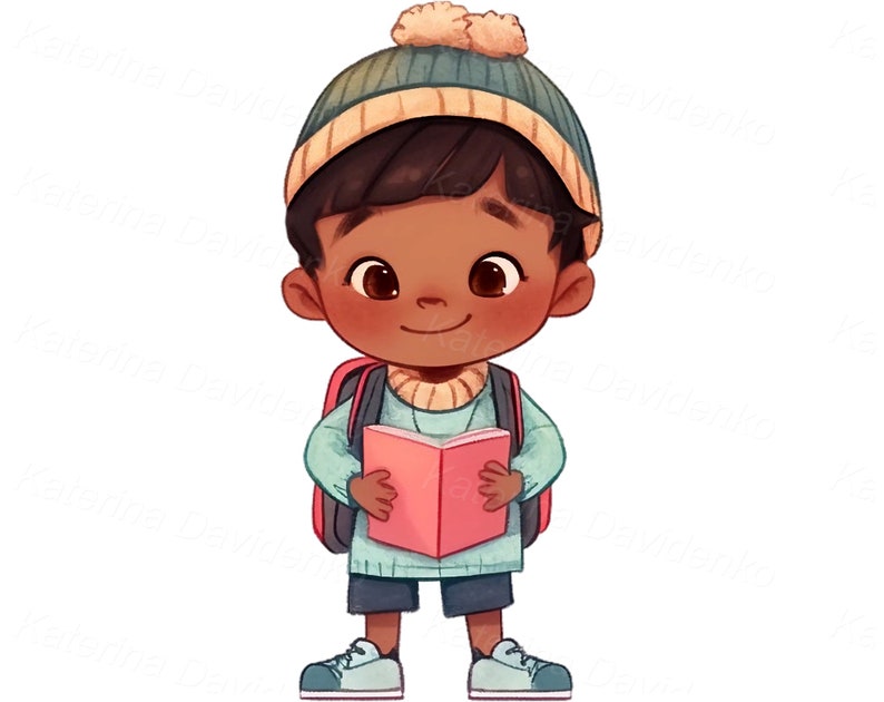 Cute Cartoon Multiethnic School Kids With Backpacks PNG Clipart Set ...