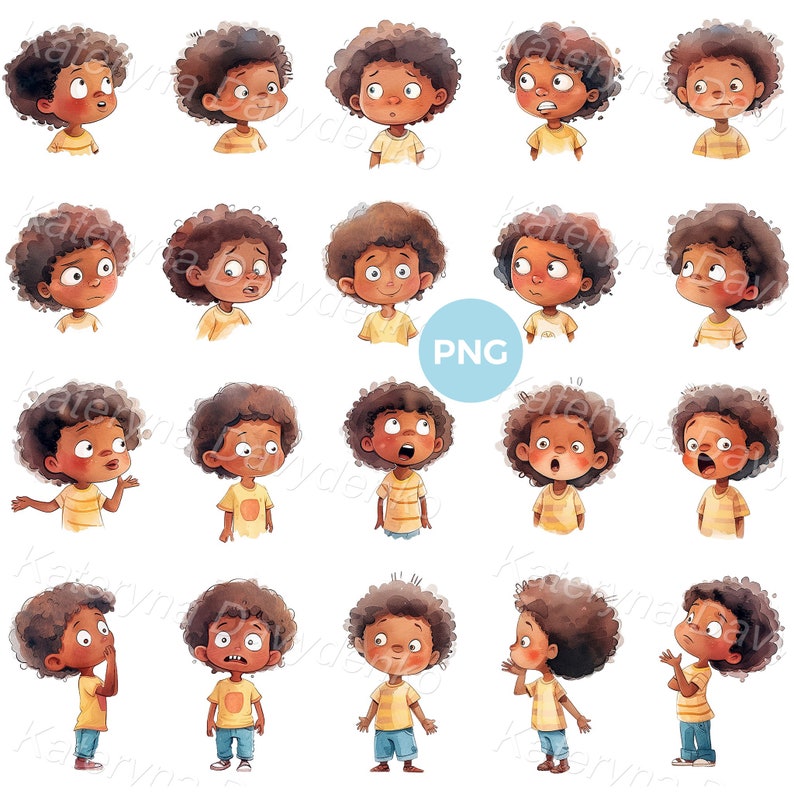 Children Emotions PNG Clipart Set. Different Emotions of Cartoon Boy ...
