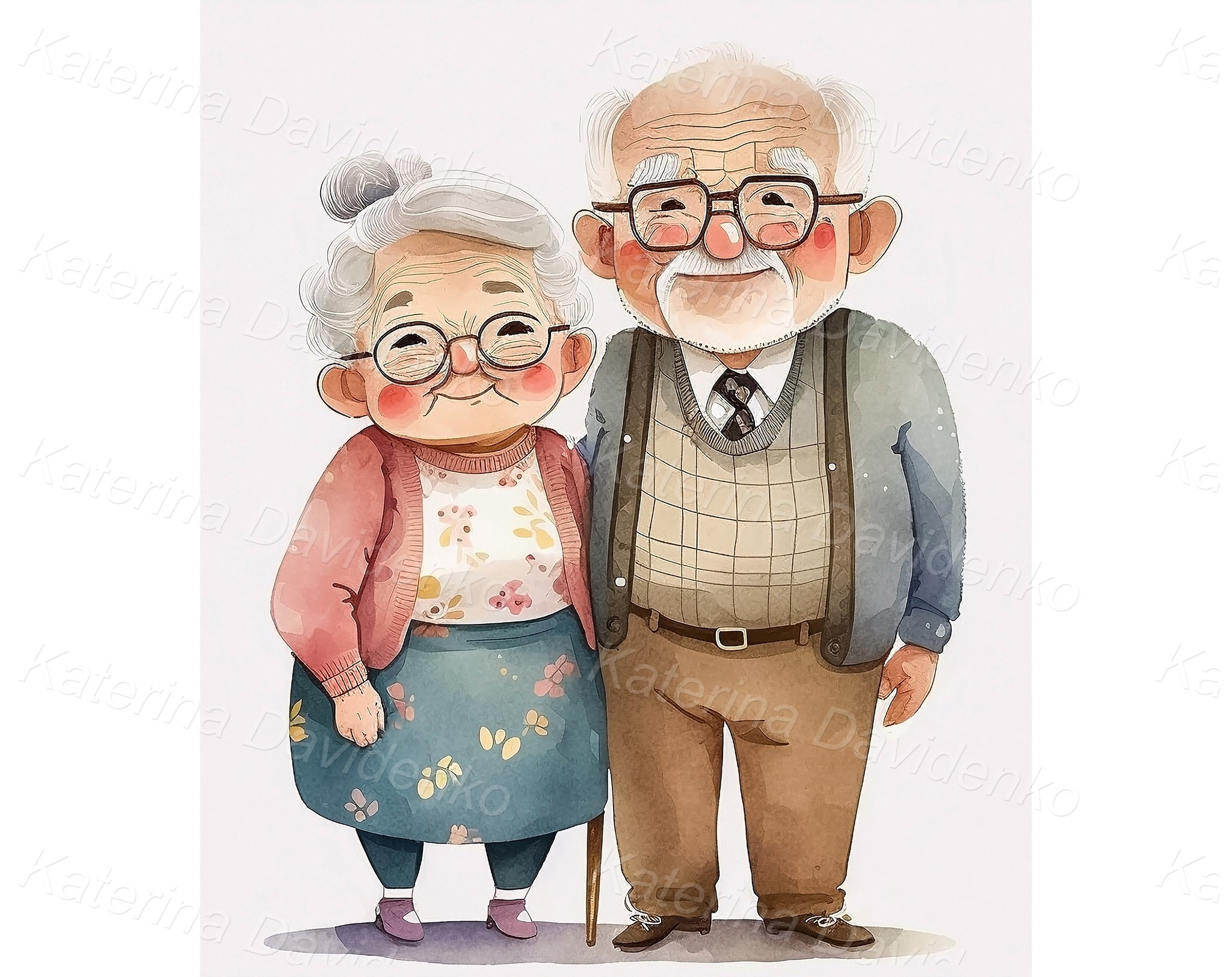 Set of 3 Happy Elderly Couples. Cartoon Illustration of Grandparents in ...