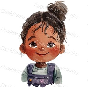 Collection of Watercolor Cartoon Happy Kids Faces Clipart, Smiling ...