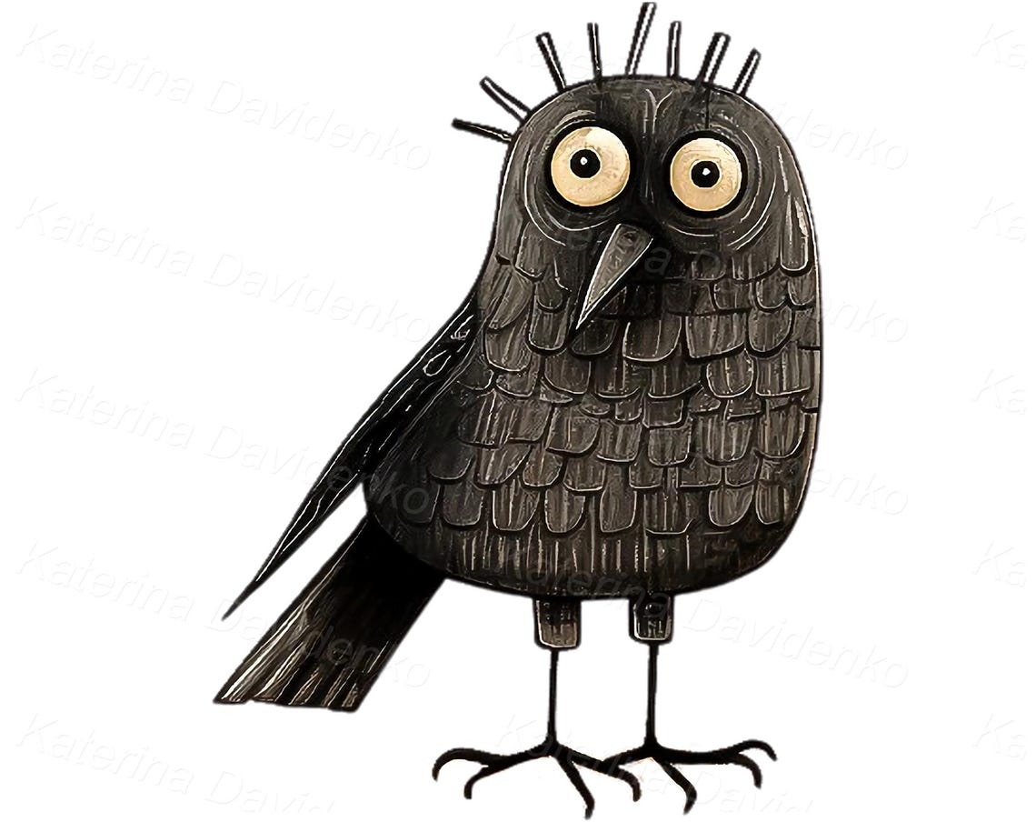 Set of Cute Cartoon Black Crow Bird PNG Clipart, Isolated Funny Ravens ...