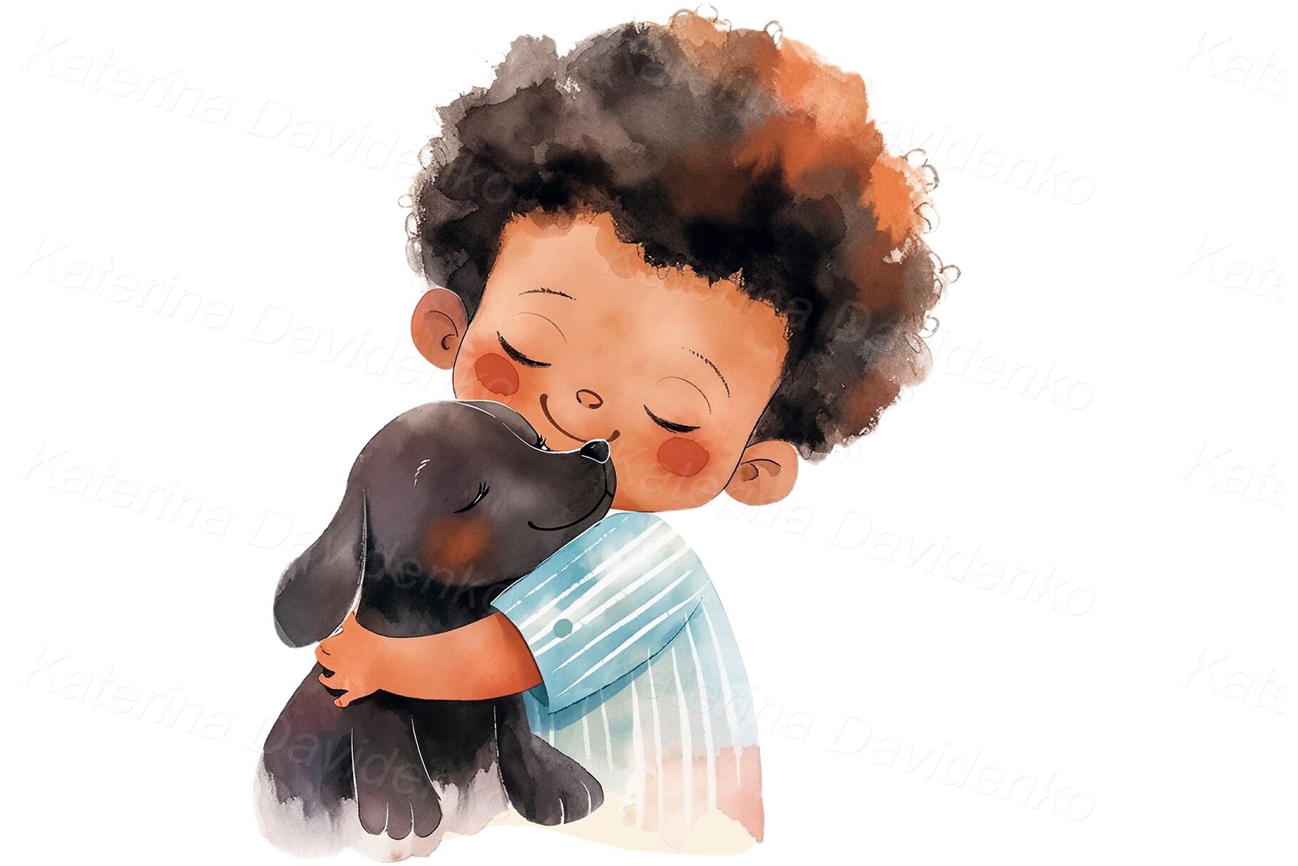 Cartoon Happy Kids With Pets. Portraits of Cute Children With Home ...